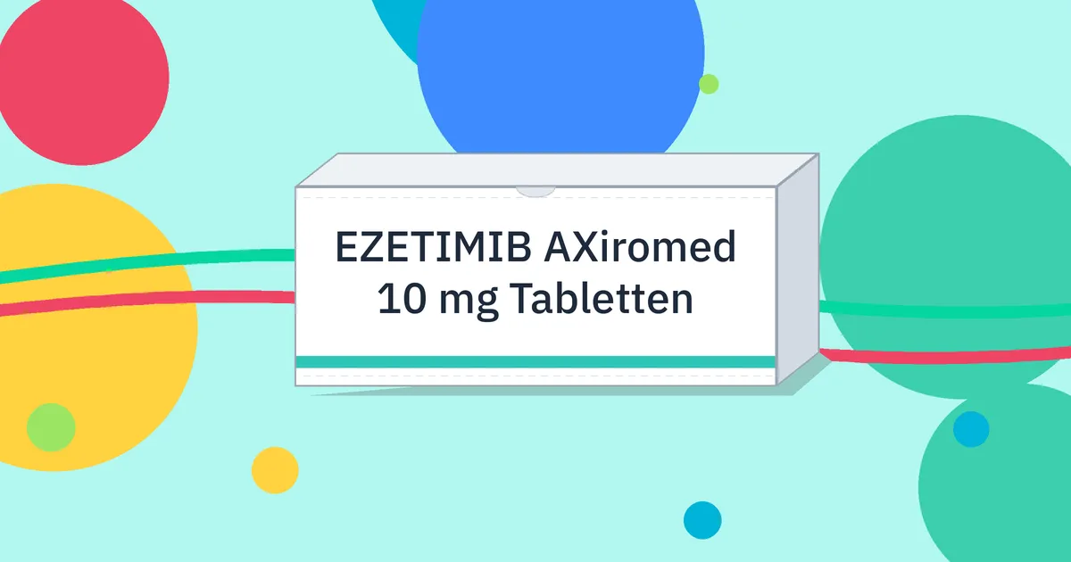 Symbolbild: Packung mit der Aufschrift EZETIMIB AXiromed 10 mg Tabletten (PZN 14188622) – Verfügbarkeit und Bezug in Apotheken in Frankfurt am Main