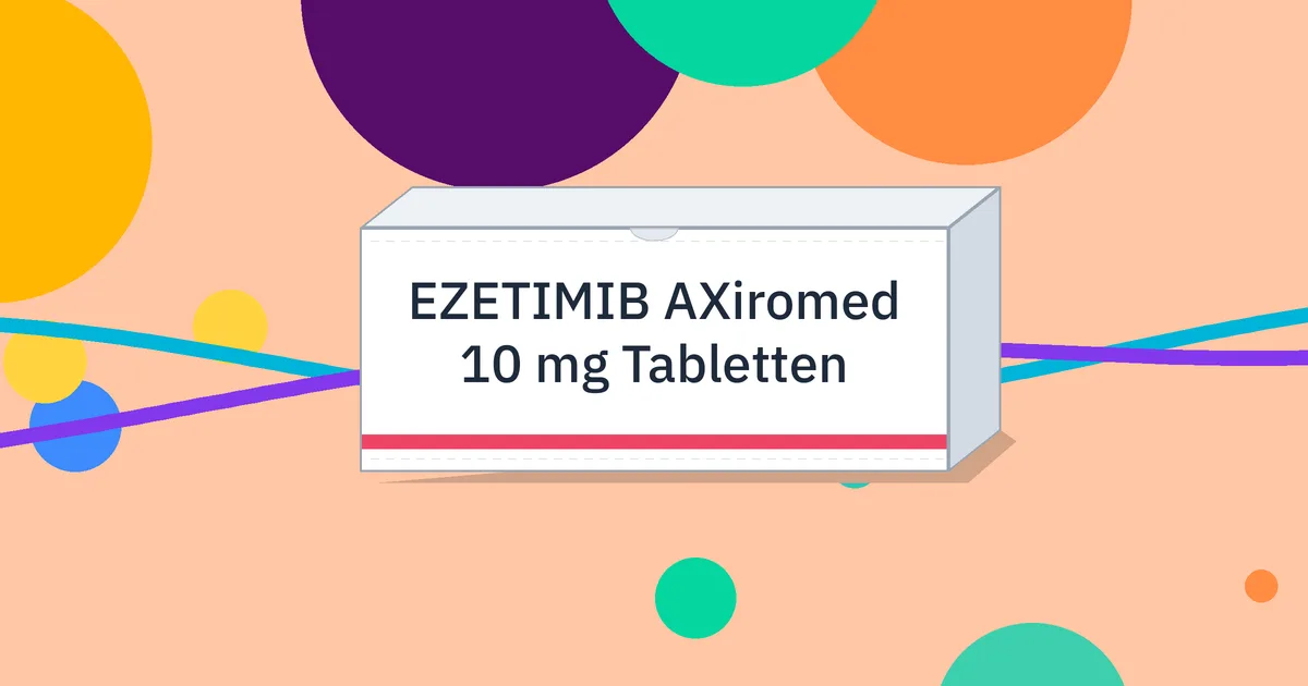 Symbolbild: Packung mit der Aufschrift EZETIMIB AXiromed 10 mg Tabletten (PZN 14188616) – Verfügbarkeit und Bezug in Apotheken in Frankfurt am Main
