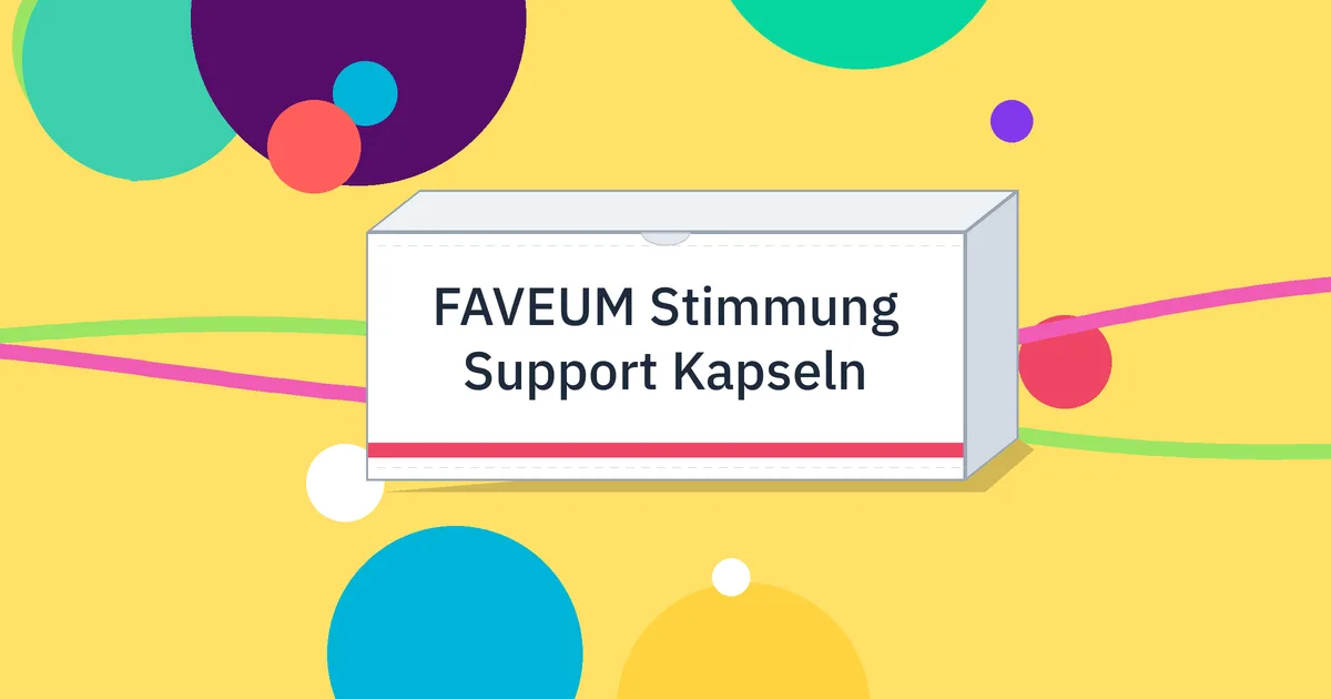 Symbolbild: Packung mit der Aufschrift FAVEUM Stimmung Support Kapseln (PZN 16800949) – Verfügbarkeit und Bezug in Apotheken in Frankfurt am Main