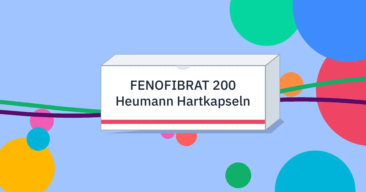 Symbolbild: Packung mit der Aufschrift FENOFIBRAT 200 Heumann Hartkapseln (PZN 02245131) – Verfügbarkeit und Bezug in Apotheken in Frankfurt am Main