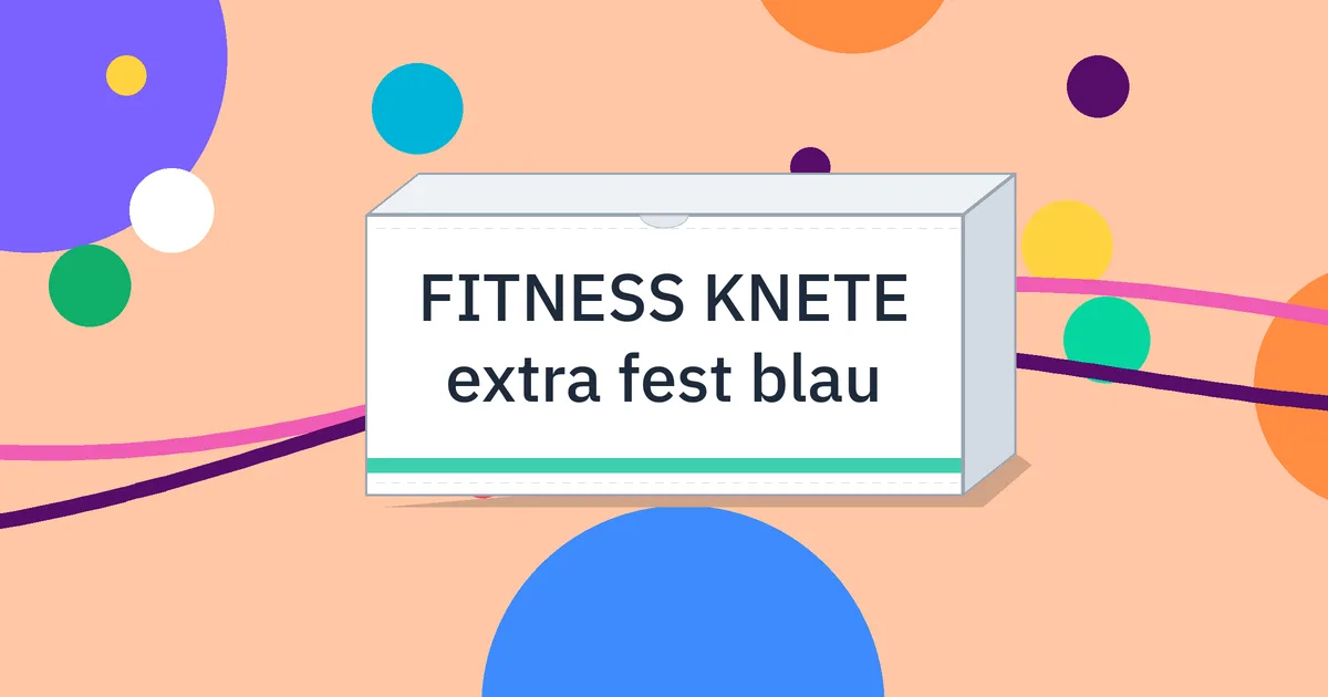 Symbolbild: Packung mit der Aufschrift FITNESS KNETE extra fest blau (PZN 16349644) – Verfügbarkeit und Bezug in Apotheken in Frankfurt am Main
