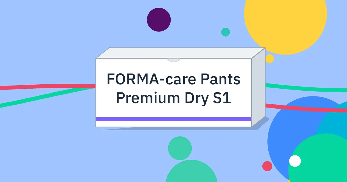 Symbolbild: Packung mit der Aufschrift FORMA-care Pants Premium Dry S1 (PZN 08487800) – Verfügbarkeit und Bezug in Apotheken in Frankfurt am Main