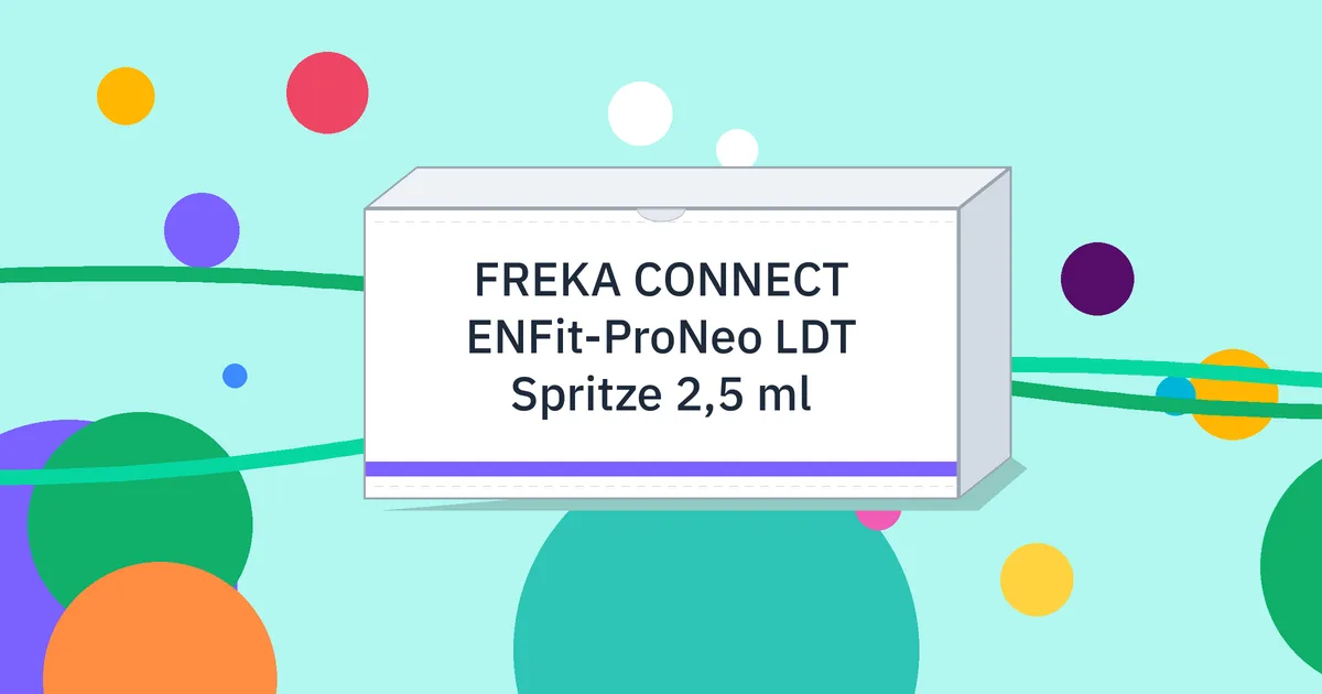Symbolbild: Packung mit der Aufschrift FREKA CONNECT ENFit-ProNeo LDT Spritze 2,5 ml (PZN 19523657) – Verfügbarkeit und Bezug in Apotheken in Frankfurt am Main