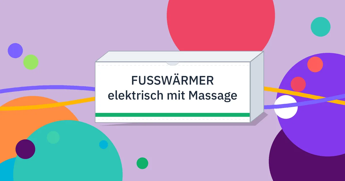 Symbolbild: Packung mit der Aufschrift FUSSWÄRMER elektrisch mit Massage (PZN 10915611) – Verfügbarkeit und Bezug in Apotheken in Frankfurt am Main