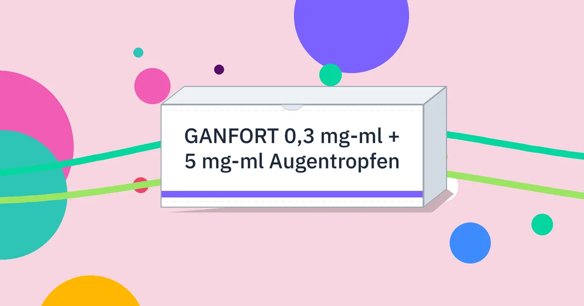 Symbolbild: Packung mit der Aufschrift GANFORT 0,3 mg-ml + 5 mg-ml Augentropfen (PZN 18819930) – Verfügbarkeit und Bezug in Apotheken in Frankfurt am Main