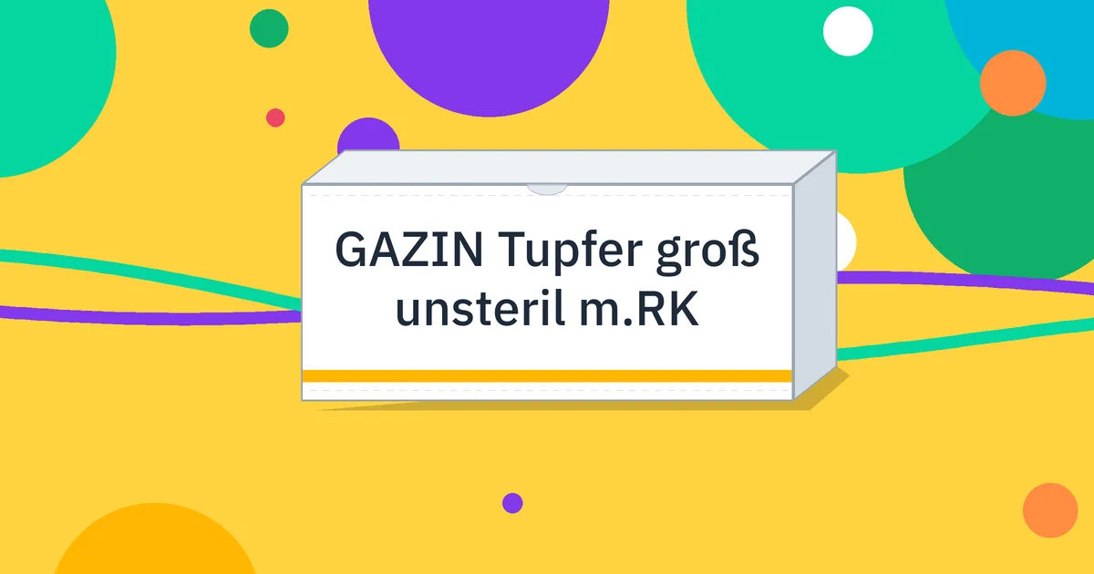 Symbolbild: Packung mit der Aufschrift GAZIN Tupfer groß unsteril m.RK (PZN 15997921) – Verfügbarkeit und Bezug in Apotheken in Frankfurt am Main