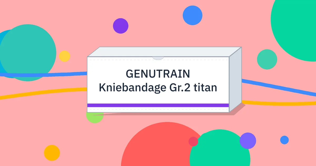 Symbolbild: Packung mit der Aufschrift GENUTRAIN Kniebandage Gr.2 titan (PZN 01285401) – Verfügbarkeit und Bezug in Apotheken in Frankfurt am Main