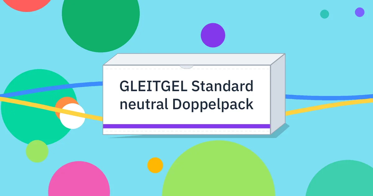 Symbolbild: Packung mit der Aufschrift GLEITGEL Standard neutral Doppelpack (PZN 11129487) – Verfügbarkeit und Bezug in Apotheken in Frankfurt am Main