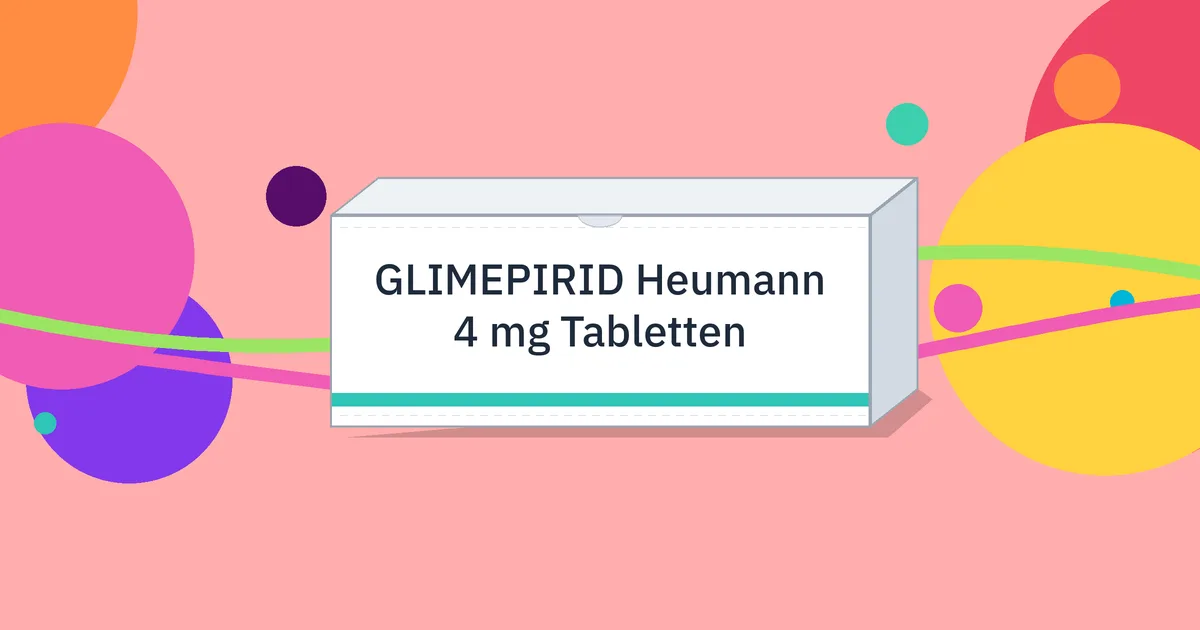 Symbolbild: Packung mit der Aufschrift GLIMEPIRID Heumann 4 mg Tabletten (PZN 04378988) – Verfügbarkeit und Bezug in Apotheken in Frankfurt am Main