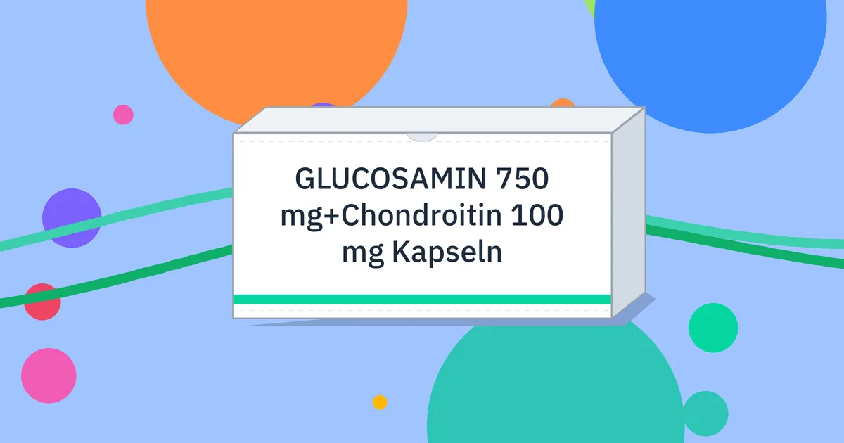 Symbolbild: Packung mit der Aufschrift GLUCOSAMIN 750 mg+Chondroitin 100 mg Kapseln (PZN 03296372) – Verfügbarkeit und Bezug in Apotheken in Frankfurt am Main