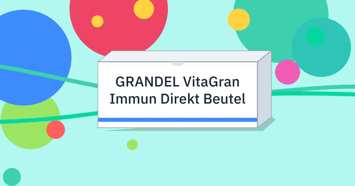 Symbolbild: Packung mit der Aufschrift GRANDEL VitaGran Immun Direkt Beutel (PZN 04760512) – Verfügbarkeit und Bezug in Apotheken in Frankfurt am Main