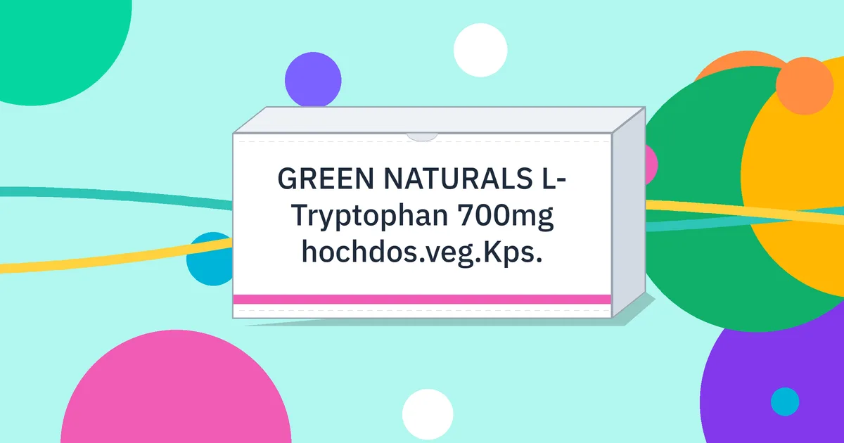 Symbolbild: Packung mit der Aufschrift GREEN NATURALS L-Tryptophan 700mg hochdos.veg.Kps. (PZN 18905641) – Verfügbarkeit und Bezug in Apotheken in Frankfurt am Main