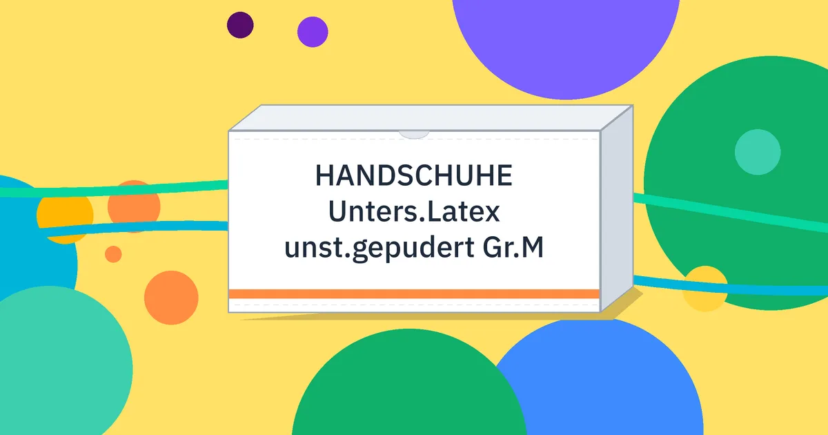 Symbolbild: Packung mit der Aufschrift HANDSCHUHE Unters.Latex unst.gepudert Gr.M (PZN 04980107) – Verfügbarkeit und Bezug in Apotheken in Frankfurt am Main