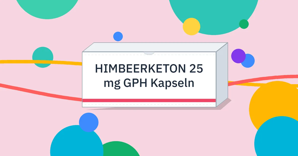 Symbolbild: Packung mit der Aufschrift HIMBEERKETON 25 mg GPH Kapseln (PZN 10977463) – Verfügbarkeit und Bezug in Apotheken in Frankfurt am Main