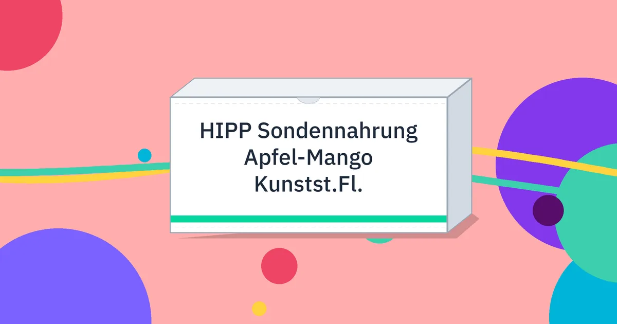 Symbolbild: Packung mit der Aufschrift HIPP Sondennahrung Apfel-Mango Kunstst.Fl. (PZN 19350843) – Verfügbarkeit und Bezug in Apotheken in Frankfurt am Main