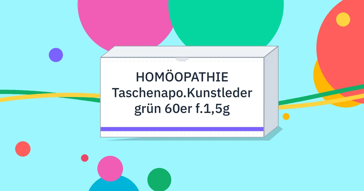 Symbolbild: Packung mit der Aufschrift HOMÖOPATHIE Taschenapo.Kunstleder grün 60er f.1,5g (PZN 17848562) – Verfügbarkeit und Bezug in Apotheken in Frankfurt am Main