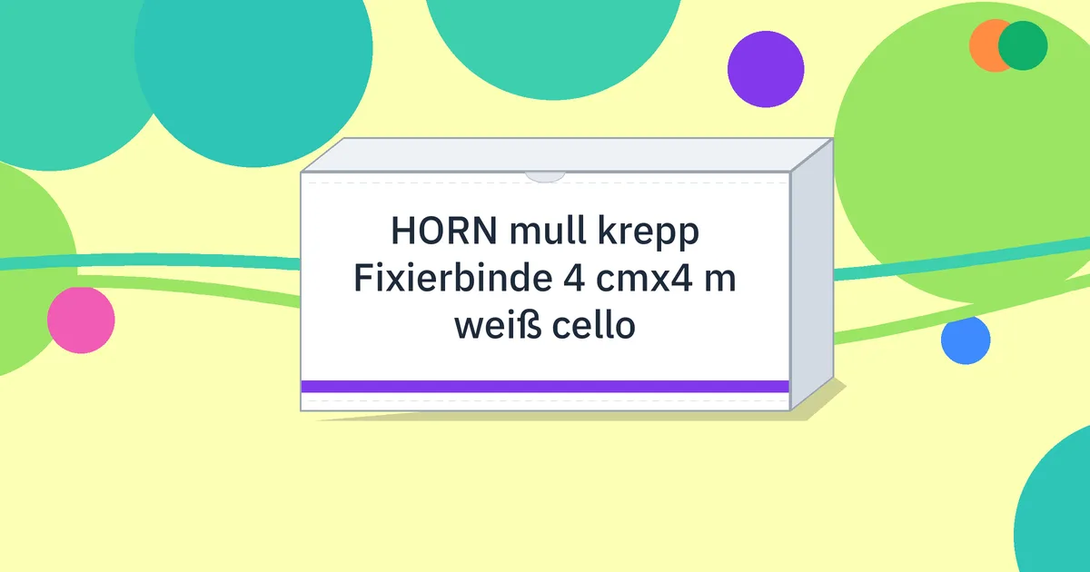 Symbolbild: Packung mit der Aufschrift HORN mull krepp Fixierbinde 4 cmx4 m weiß cello (PZN 04659977) – Verfügbarkeit und Bezug in Apotheken in Frankfurt am Main