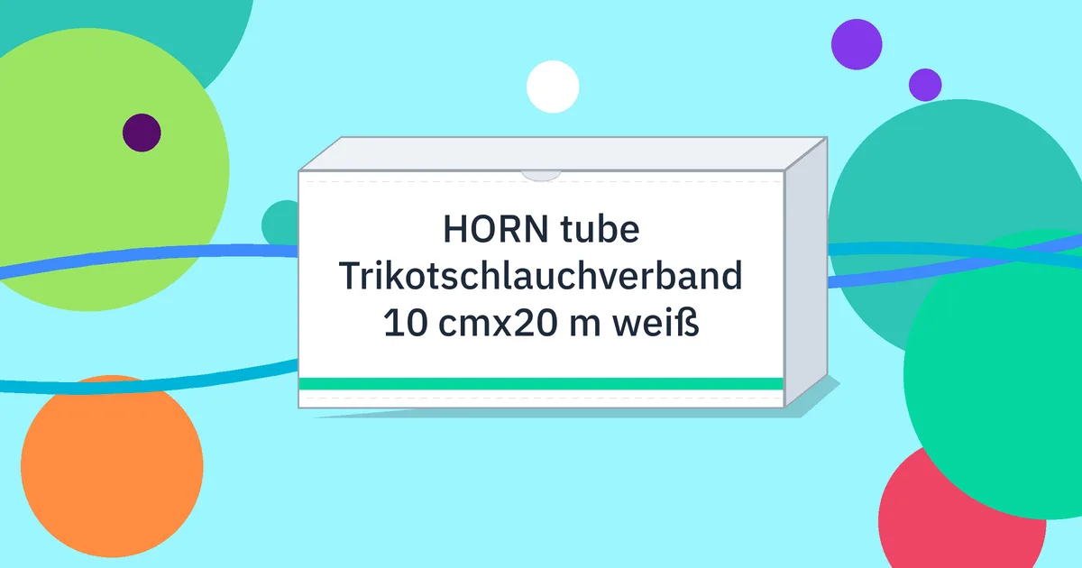 Symbolbild: Packung mit der Aufschrift HORN tube Trikotschlauchverband 10 cmx20 m weiß (PZN 04677952) – Verfügbarkeit und Bezug in Apotheken in Frankfurt am Main