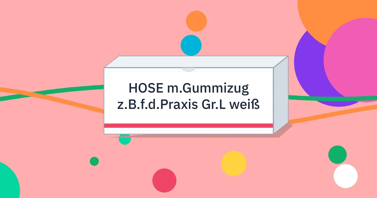 Symbolbild: Packung mit der Aufschrift HOSE m.Gummizug z.B.f.d.Praxis Gr.L weiß (PZN 10403816) – Verfügbarkeit und Bezug in Apotheken in Frankfurt am Main