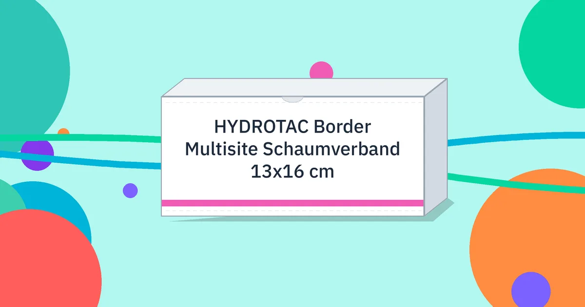 Symbolbild: Packung mit der Aufschrift HYDROTAC Border Multisite Schaumverband 13x16 cm (PZN 16129463) – Verfügbarkeit und Bezug in Apotheken in Frankfurt am Main