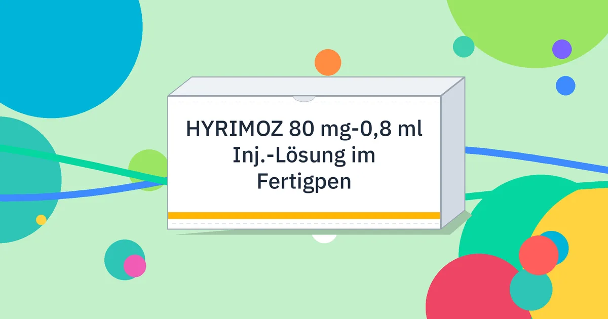 Symbolbild: Packung mit der Aufschrift HYRIMOZ 80 mg-0,8 ml Inj.-Lösung im Fertigpen (PZN 18657485) – Verfügbarkeit und Bezug in Apotheken in Frankfurt am Main