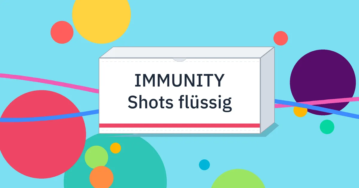 Symbolbild: Packung mit der Aufschrift IMMUNITY Shots flüssig (PZN 20301896) – Verfügbarkeit und Bezug in Apotheken in Frankfurt am Main