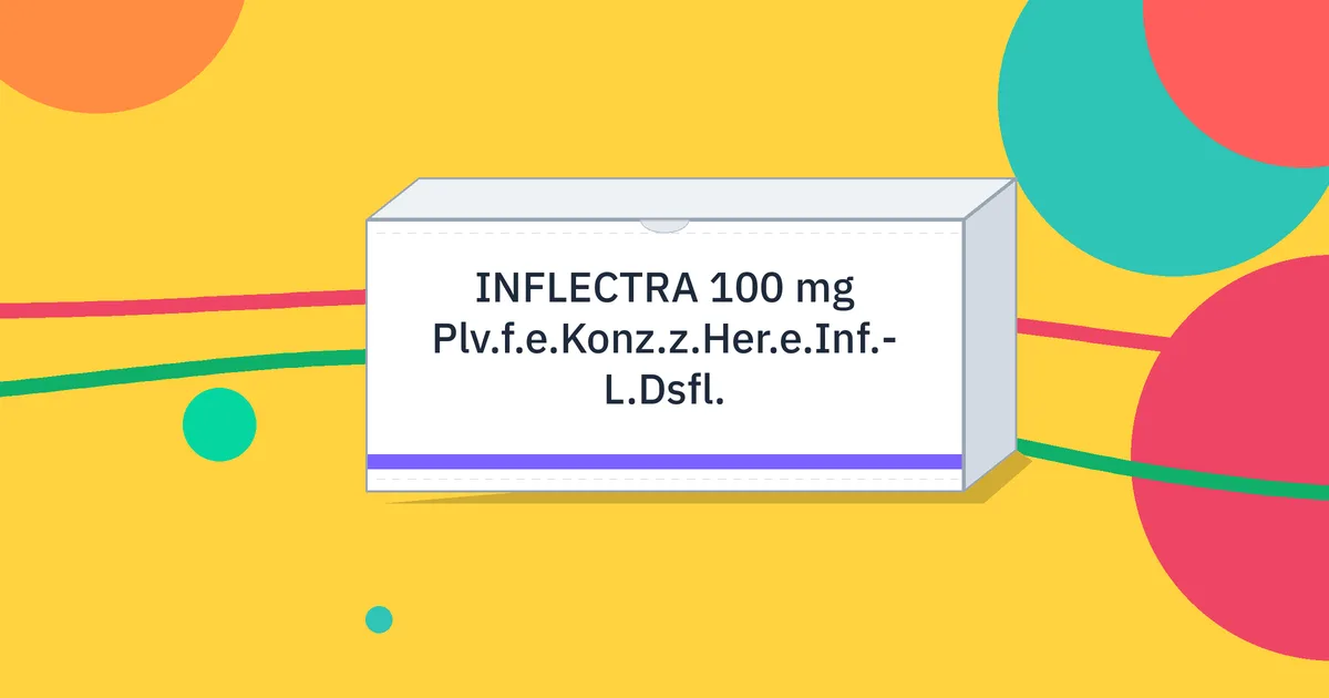 Symbolbild: Packung mit der Aufschrift INFLECTRA 100 mg Plv.f.e.Konz.z.Her.e.Inf.-L.Dsfl. (PZN 11668020) – Verfügbarkeit und Bezug in Apotheken in Frankfurt am Main