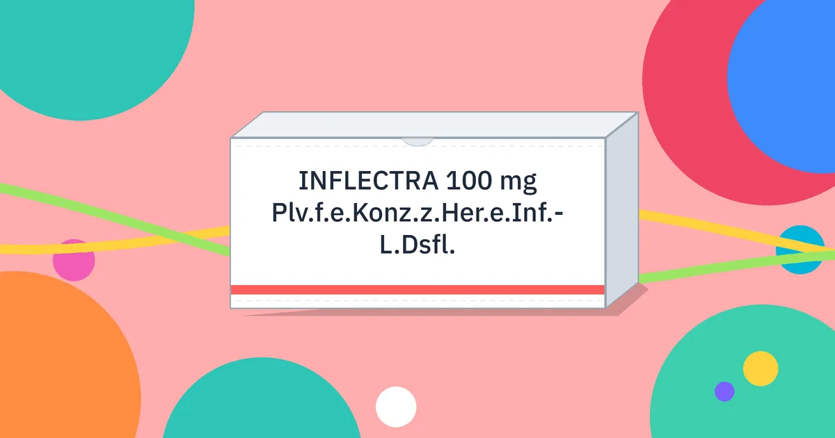 Symbolbild: Packung mit der Aufschrift INFLECTRA 100 mg Plv.f.e.Konz.z.Her.e.Inf.-L.Dsfl. (PZN 15267447) – Verfügbarkeit und Bezug in Apotheken in Frankfurt am Main