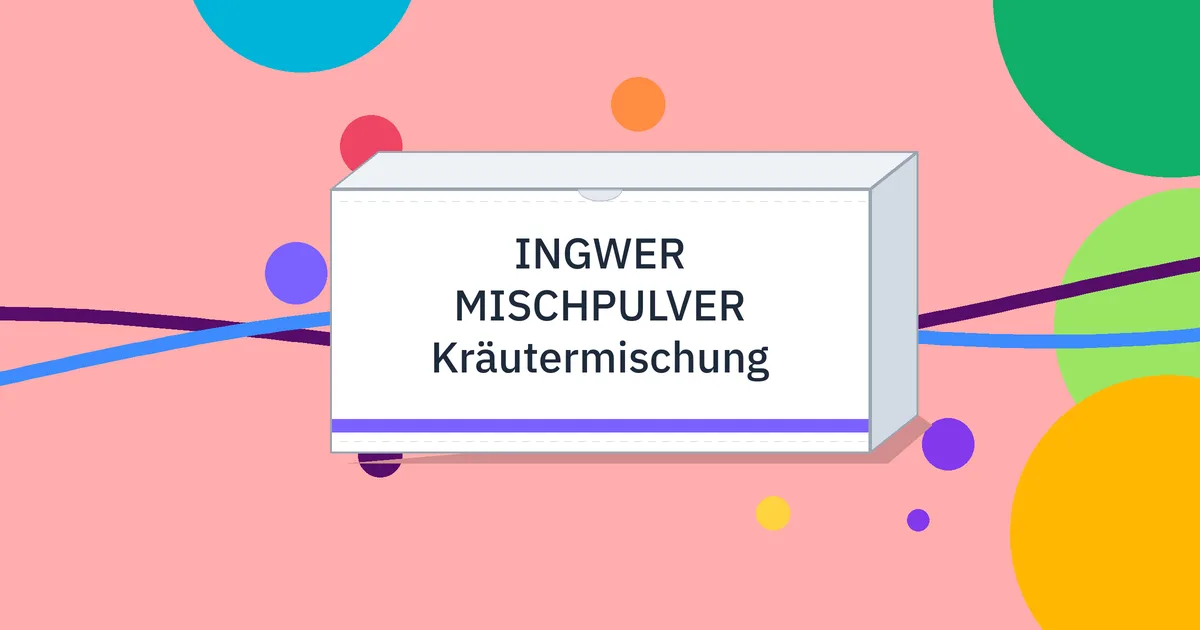 Symbolbild: Packung mit der Aufschrift INGWER MISCHPULVER Kräutermischung (PZN 16325448) – Verfügbarkeit und Bezug in Apotheken in Frankfurt am Main