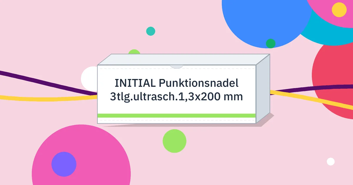 Symbolbild: Packung mit der Aufschrift INITIAL Punktionsnadel 3tlg.ultrasch.1,3x200 mm (PZN 00444398) – Verfügbarkeit und Bezug in Apotheken in Frankfurt am Main