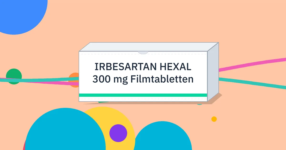 Symbolbild: Packung mit der Aufschrift IRBESARTAN HEXAL 300 mg Filmtabletten (PZN 09671983) – Verfügbarkeit und Bezug in Apotheken in Frankfurt am Main