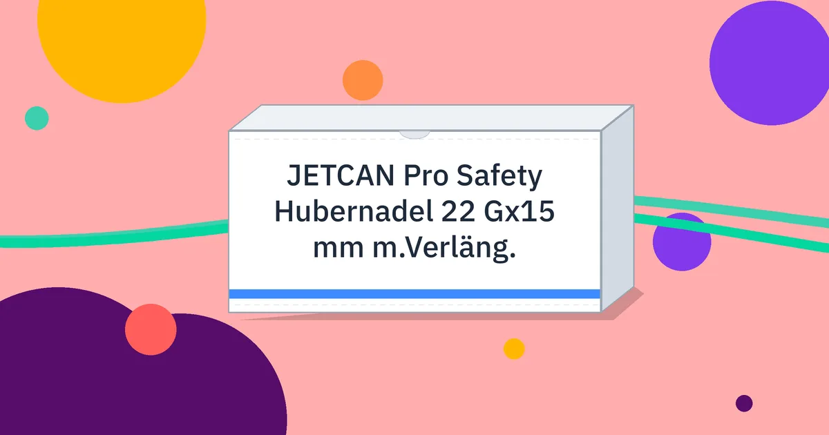 Symbolbild: Packung mit der Aufschrift JETCAN Pro Safety Hubernadel 22 Gx15 mm m.Verläng. (PZN 19238804) – Verfügbarkeit und Bezug in Apotheken in Frankfurt am Main