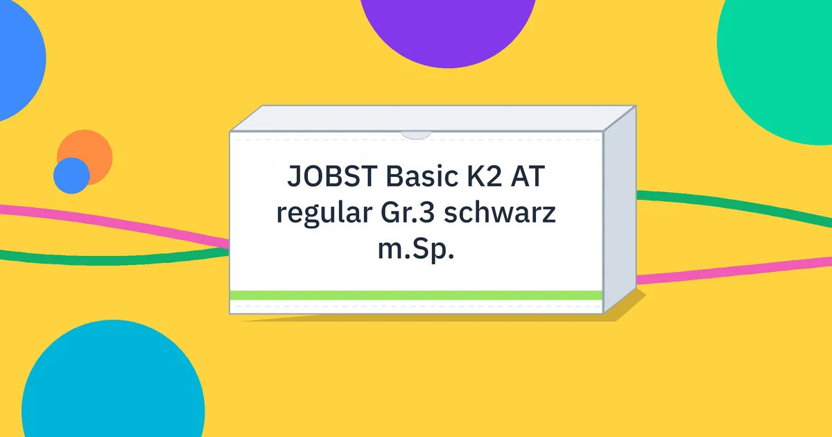 Symbolbild: Packung mit der Aufschrift JOBST Basic K2 AT regular Gr.3 schwarz m.Sp. (PZN 15312231) – Verfügbarkeit und Bezug in Apotheken in Frankfurt am Main