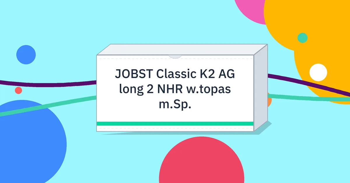 Symbolbild: Packung mit der Aufschrift JOBST Classic K2 AG long 2 NHR w.topas m.Sp. (PZN 13062511) – Verfügbarkeit und Bezug in Apotheken in Frankfurt am Main