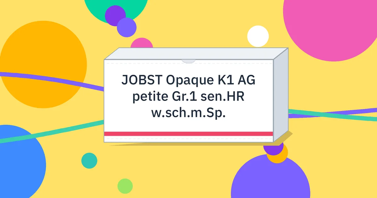 Symbolbild: Packung mit der Aufschrift JOBST Opaque K1 AG petite Gr.1 sen.HR w.sch.m.Sp. (PZN 13086291) – Verfügbarkeit und Bezug in Apotheken in Frankfurt am Main