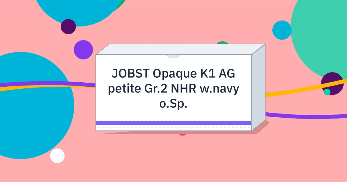 Symbolbild: Packung mit der Aufschrift JOBST Opaque K1 AG petite Gr.2 NHR w.navy o.Sp. (PZN 13088485) – Verfügbarkeit und Bezug in Apotheken in Frankfurt am Main