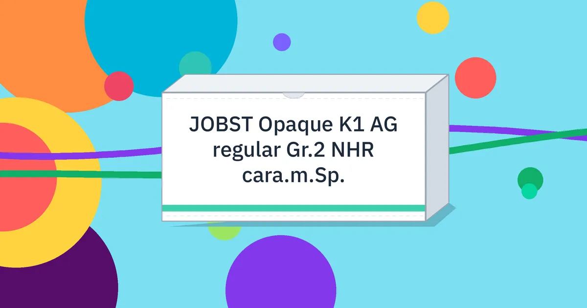 Symbolbild: Packung mit der Aufschrift JOBST Opaque K1 AG regular Gr.2 NHR cara.m.Sp. (PZN 13091352) – Verfügbarkeit und Bezug in Apotheken in Frankfurt am Main