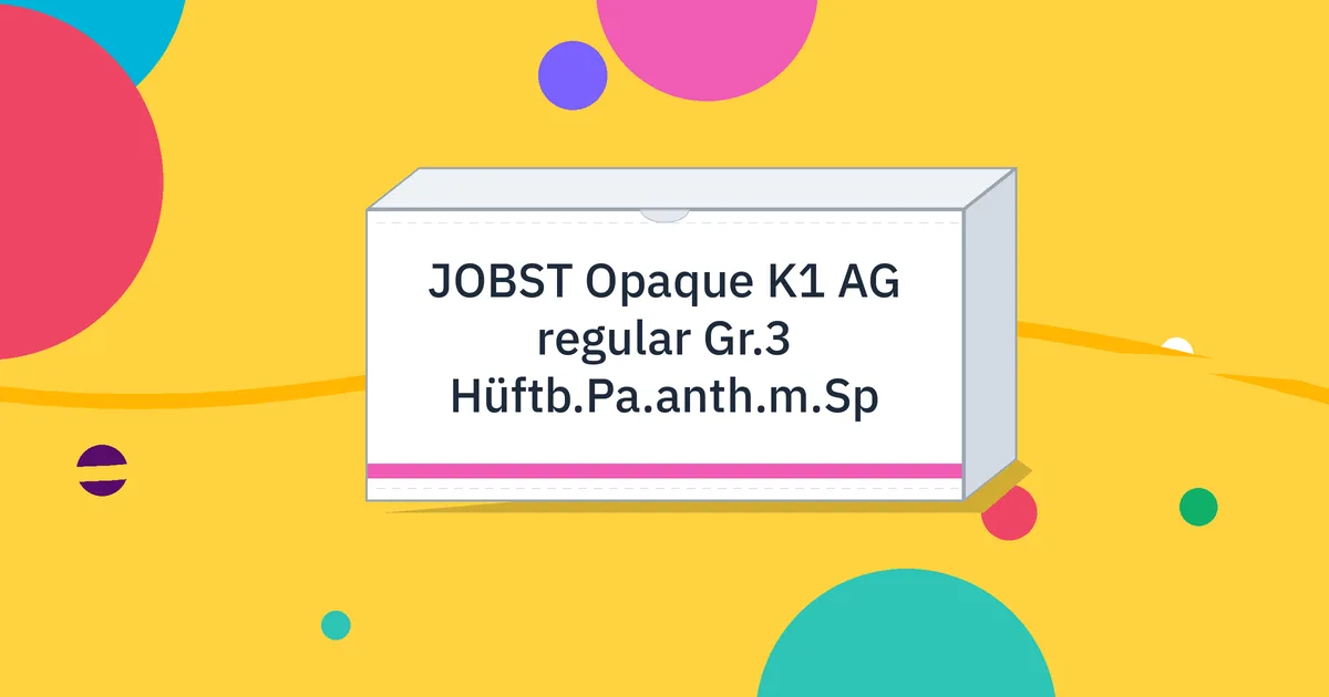 Symbolbild: Packung mit der Aufschrift JOBST Opaque K1 AG regular Gr.3 Hüftb.Pa.anth.m.Sp (PZN 16272048) – Verfügbarkeit und Bezug in Apotheken in Frankfurt am Main
