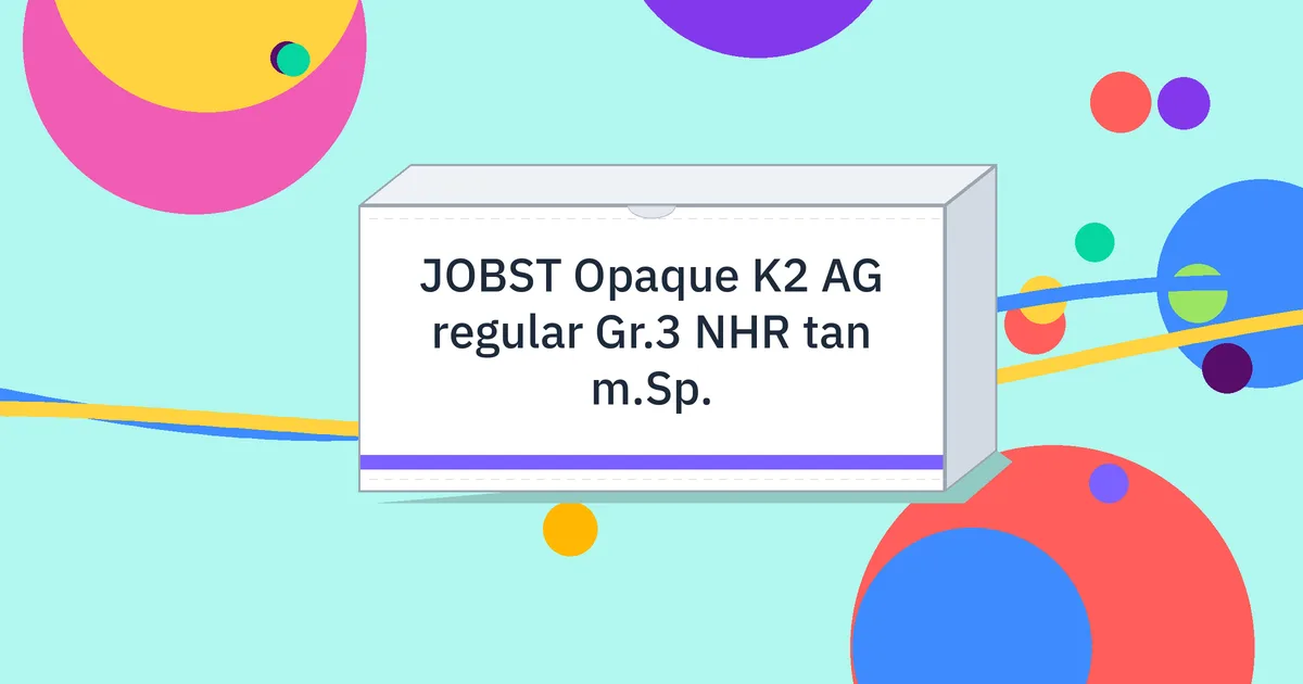 Symbolbild: Packung mit der Aufschrift JOBST Opaque K2 AG regular Gr.3 NHR tan m.Sp. (PZN 16281024) – Verfügbarkeit und Bezug in Apotheken in Frankfurt am Main