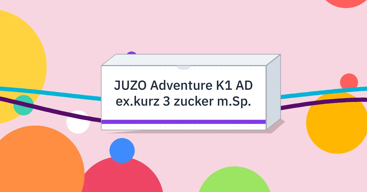 Symbolbild: Packung mit der Aufschrift JUZO Adventure K1 AD ex.kurz 3 zucker m.Sp. (PZN 16343529) – Verfügbarkeit und Bezug in Apotheken in Frankfurt am Main