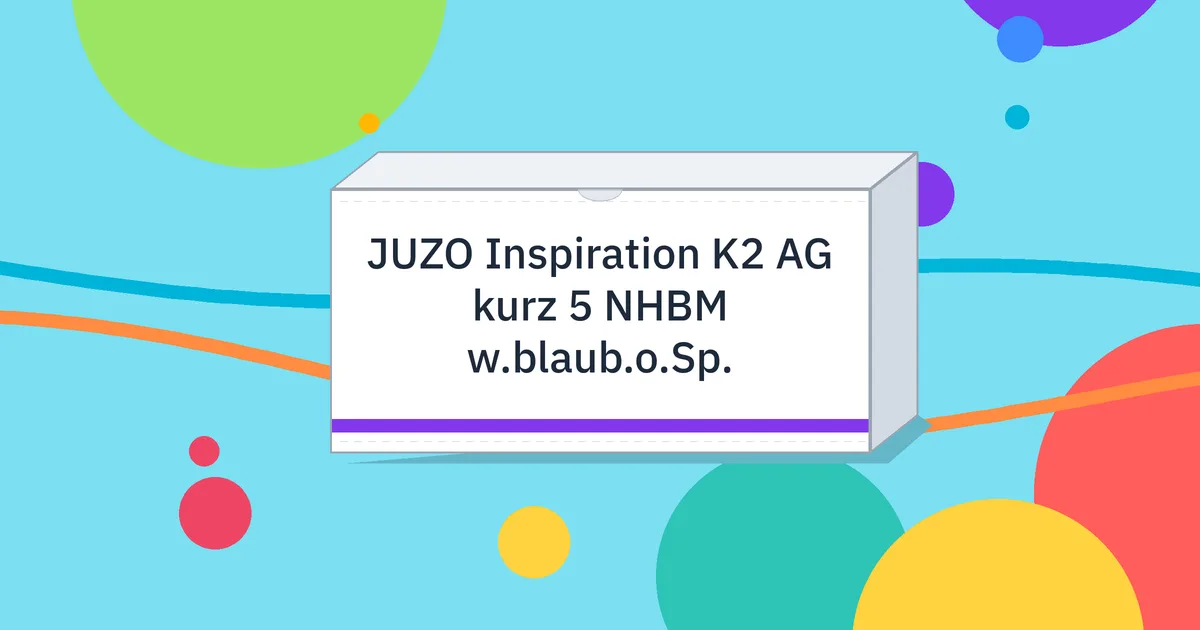 Symbolbild: Packung mit der Aufschrift JUZO Inspiration K2 AG kurz 5 NHBM w.blaub.o.Sp. (PZN 14949558) – Verfügbarkeit und Bezug in Apotheken in Frankfurt am Main