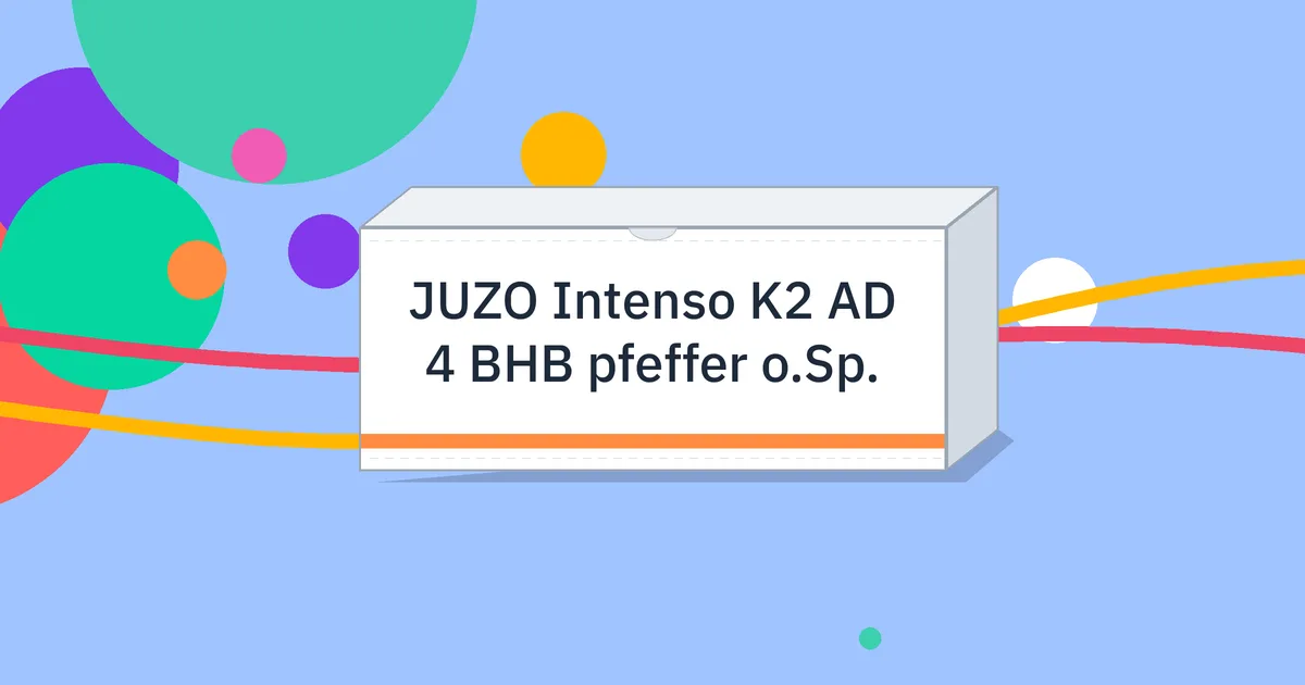 Symbolbild: Packung mit der Aufschrift JUZO Intenso K2 AD 4 BHB pfeffer o.Sp. (PZN 18623701) – Verfügbarkeit und Bezug in Apotheken in Frankfurt am Main