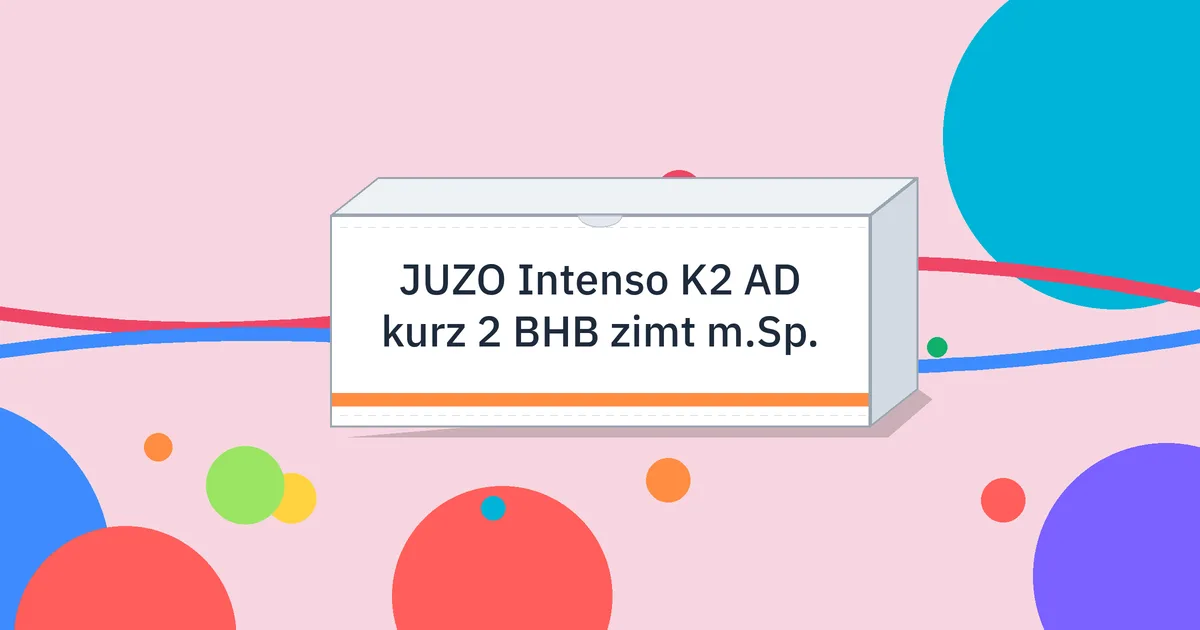Symbolbild: Packung mit der Aufschrift JUZO Intenso K2 AD kurz 2 BHB zimt m.Sp. (PZN 18614406) – Verfügbarkeit und Bezug in Apotheken in Frankfurt am Main