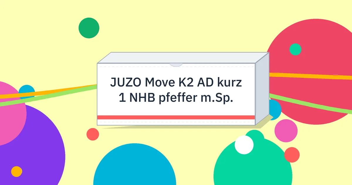 Symbolbild: Packung mit der Aufschrift JUZO Move K2 AD kurz 1 NHB pfeffer m.Sp. (PZN 16339982) – Verfügbarkeit und Bezug in Apotheken in Frankfurt am Main