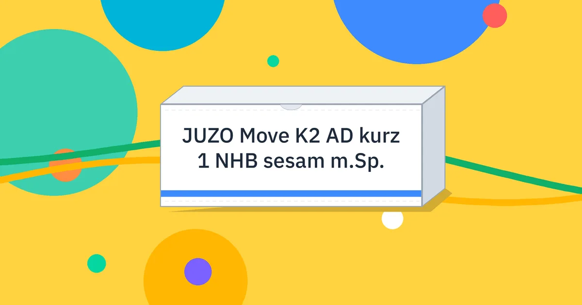 Symbolbild: Packung mit der Aufschrift JUZO Move K2 AD kurz 1 NHB sesam m.Sp. (PZN 18508779) – Verfügbarkeit und Bezug in Apotheken in Frankfurt am Main