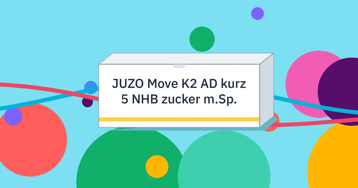 Symbolbild: Packung mit der Aufschrift JUZO Move K2 AD kurz 5 NHB zucker m.Sp. (PZN 18508644) – Verfügbarkeit und Bezug in Apotheken in Frankfurt am Main