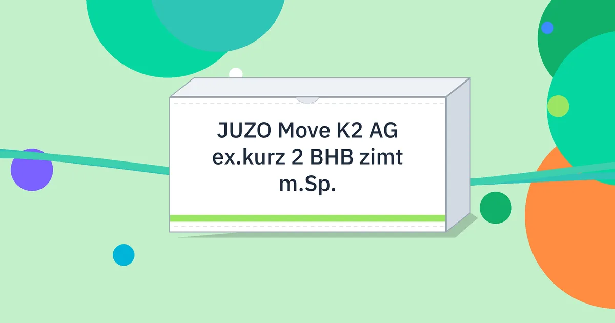 Symbolbild: Packung mit der Aufschrift JUZO Move K2 AG ex.kurz 2 BHB zimt m.Sp. (PZN 18532080) – Verfügbarkeit und Bezug in Apotheken in Frankfurt am Main