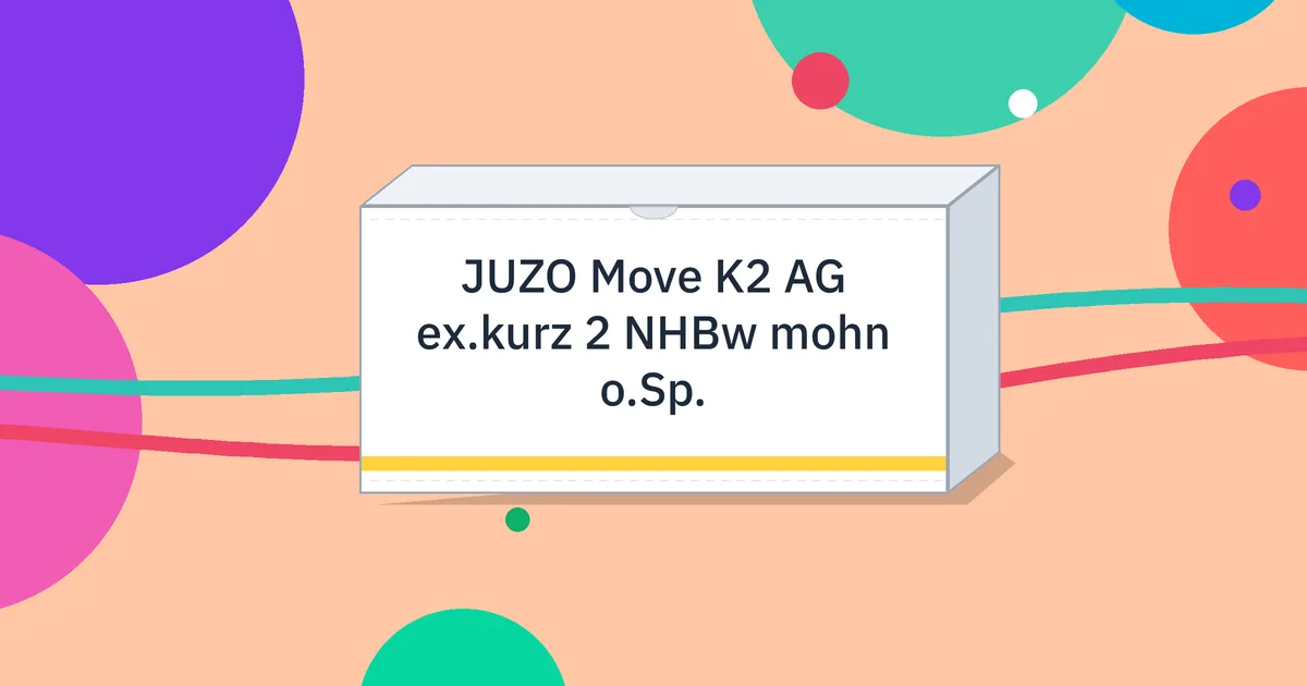 Symbolbild: Packung mit der Aufschrift JUZO Move K2 AG ex.kurz 2 NHBw mohn o.Sp. (PZN 18564602) – Verfügbarkeit und Bezug in Apotheken in Frankfurt am Main