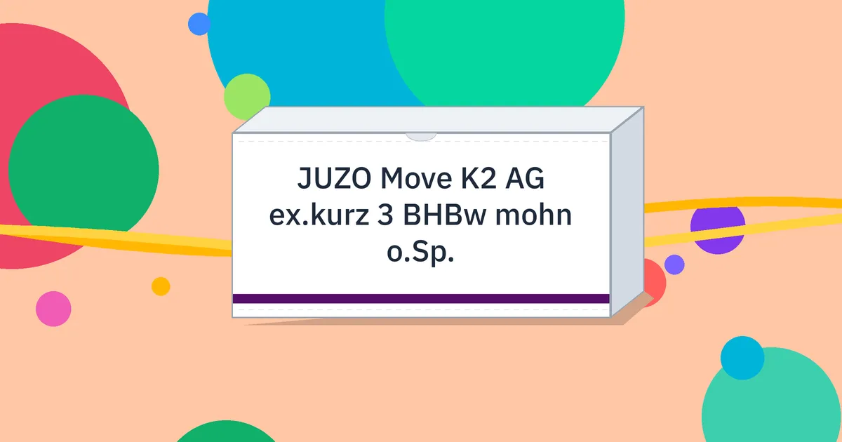 Symbolbild: Packung mit der Aufschrift JUZO Move K2 AG ex.kurz 3 BHBw mohn o.Sp. (PZN 18565955) – Verfügbarkeit und Bezug in Apotheken in Frankfurt am Main