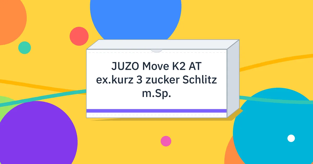 Symbolbild: Packung mit der Aufschrift JUZO Move K2 AT ex.kurz 3 zucker Schlitz m.Sp. (PZN 20671541) – Verfügbarkeit und Bezug in Apotheken in Frankfurt am Main